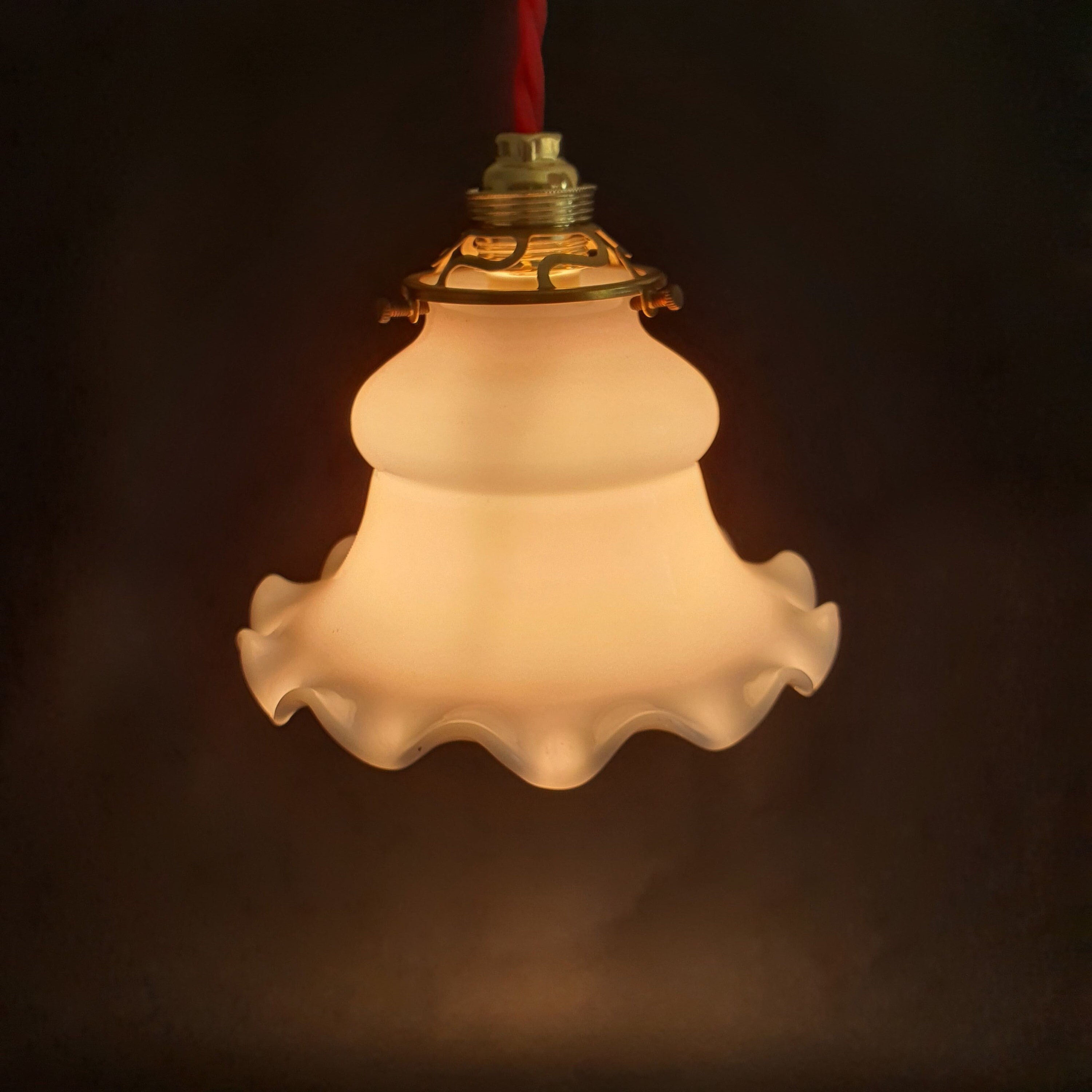 Old White Lamp Glass in the Shape of a Corolla in Opaque Opaline Glass ...