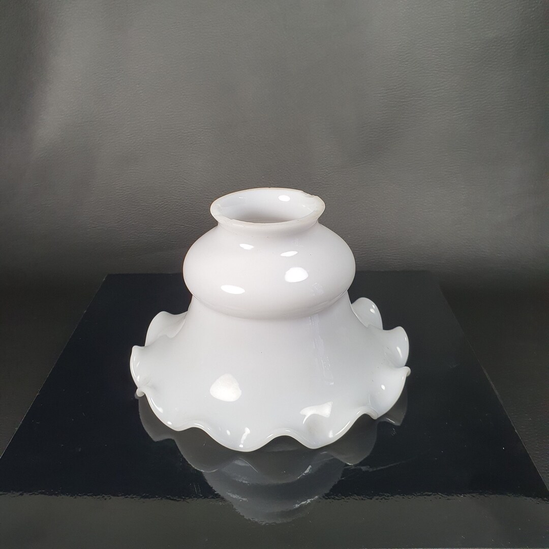 Old White Lamp Glass in the Shape of a Corolla in Opaque Opaline Glass ...