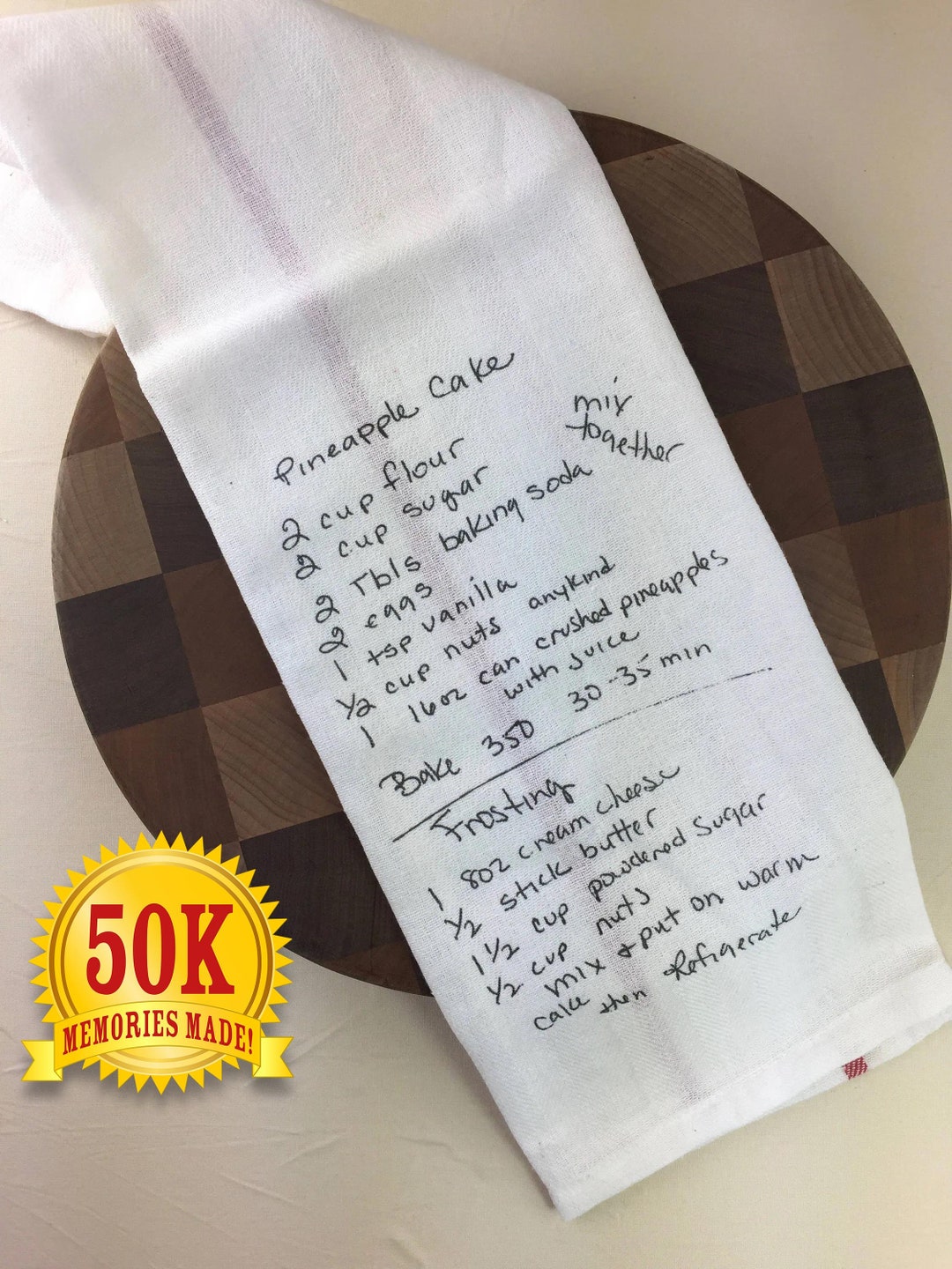 2024 Handwritten Family Recipe Towel Original Writing / Recipe Tea ...