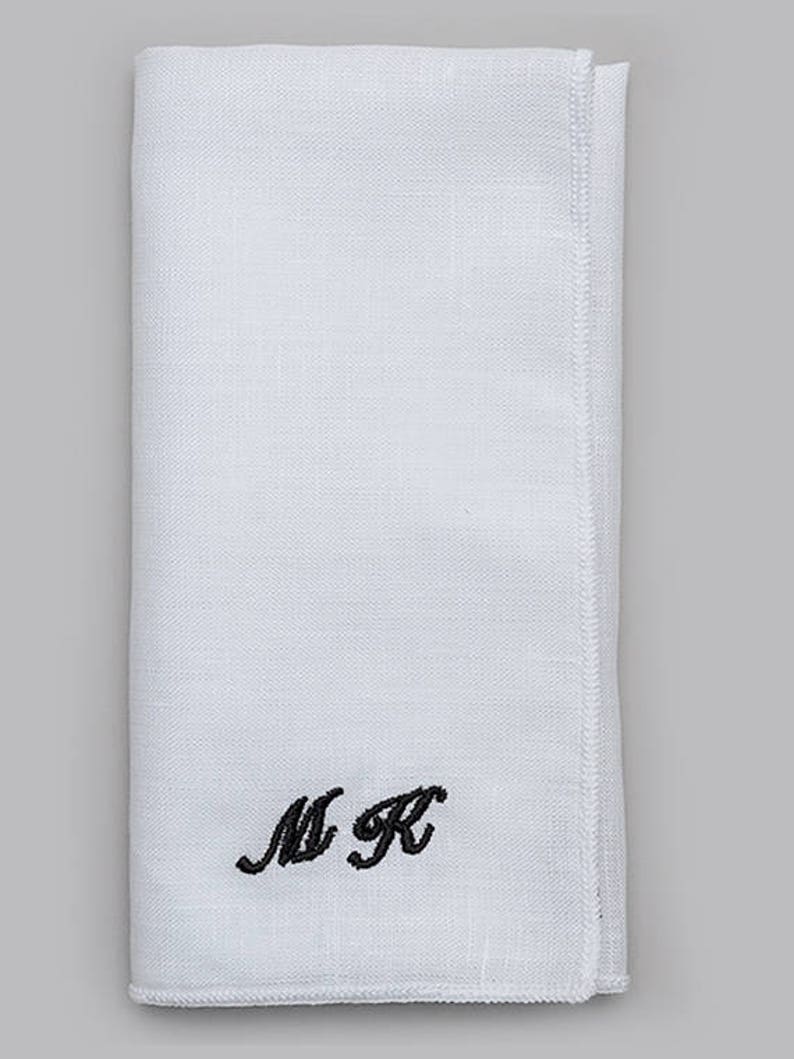 White Linen Monogrammed Pocket Square - Etsy