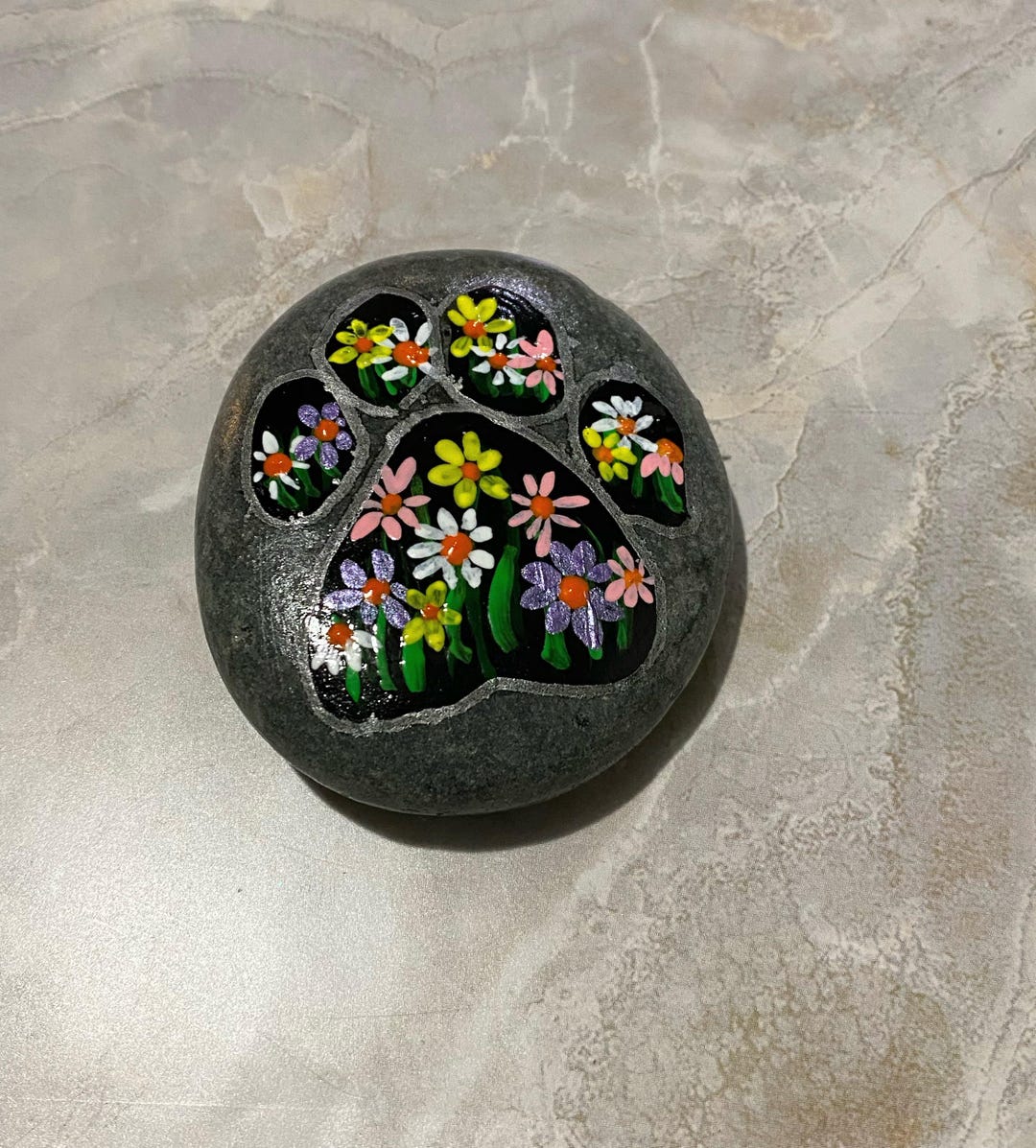 Hand-painted Paw Print Rock: Floral Pet Memorial Garden Stone - Etsy