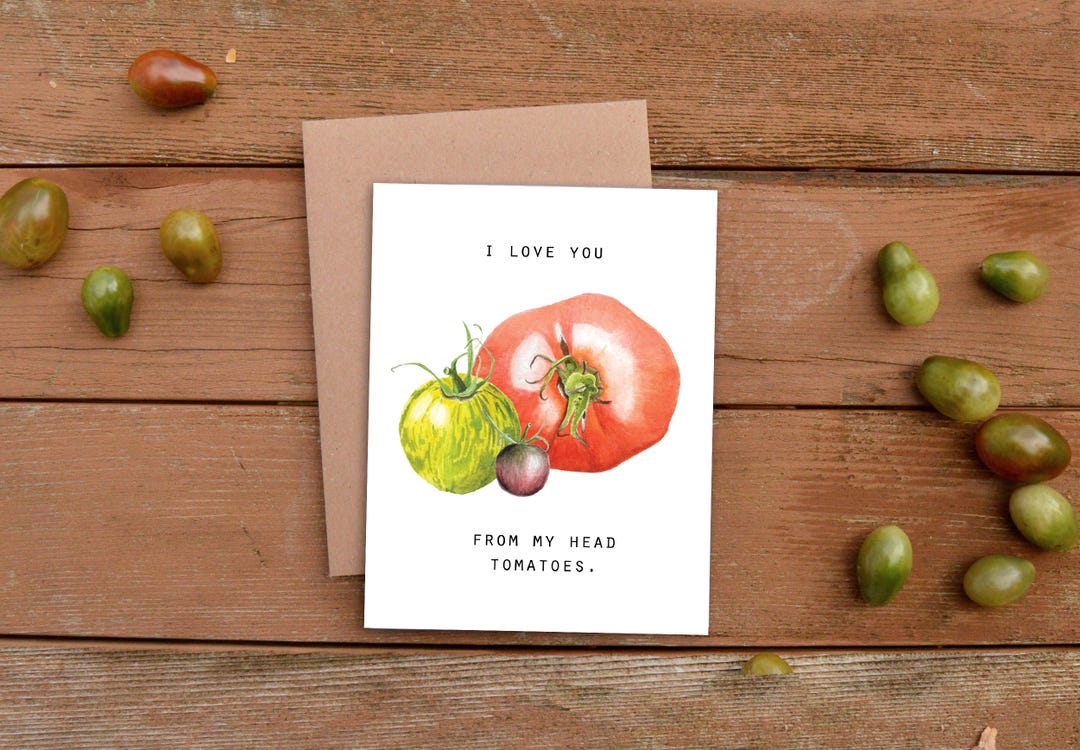 Tomato Card, Food Pun Card, Head Tomatoes, Anniversary, Watercolor ...