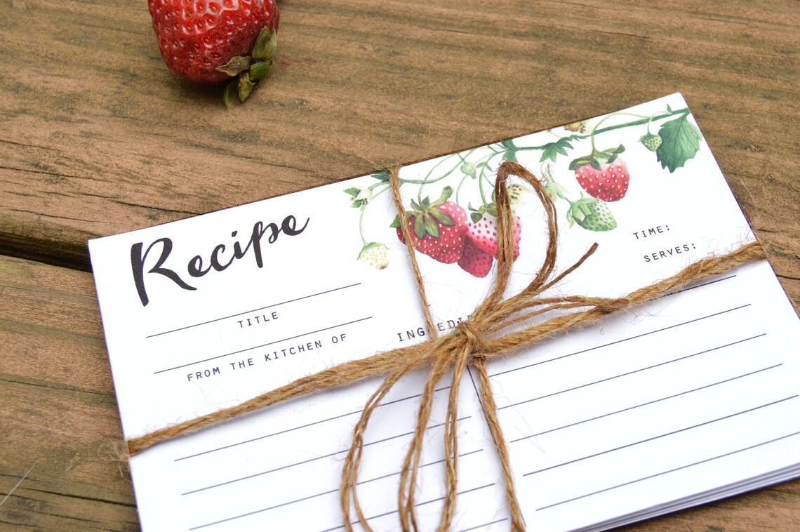 Strawberry Recipe Cards, Watercolor, Notecard, Illustration, Stationary ...