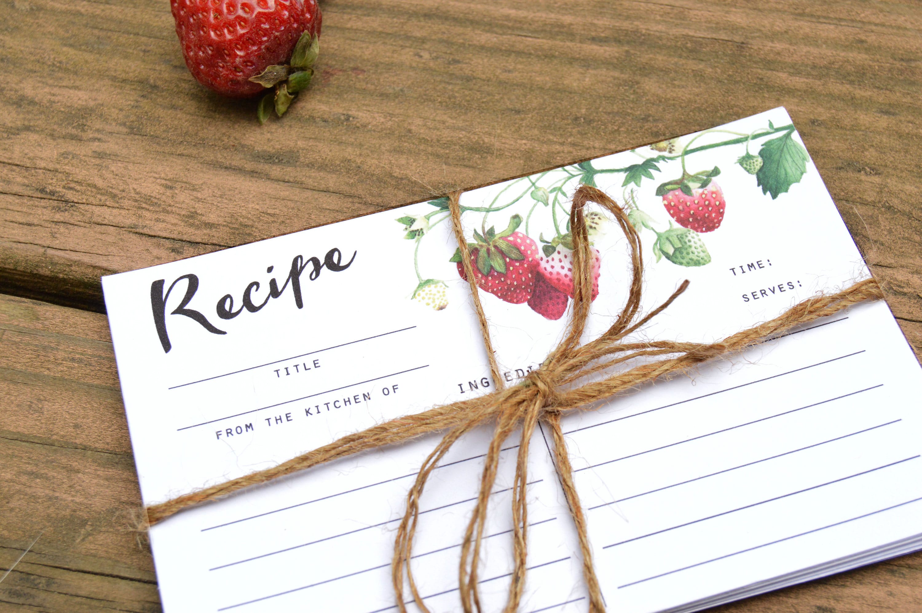 Strawberry Recipe Cards, Watercolor, Notecard, Illustration, Stationary ...