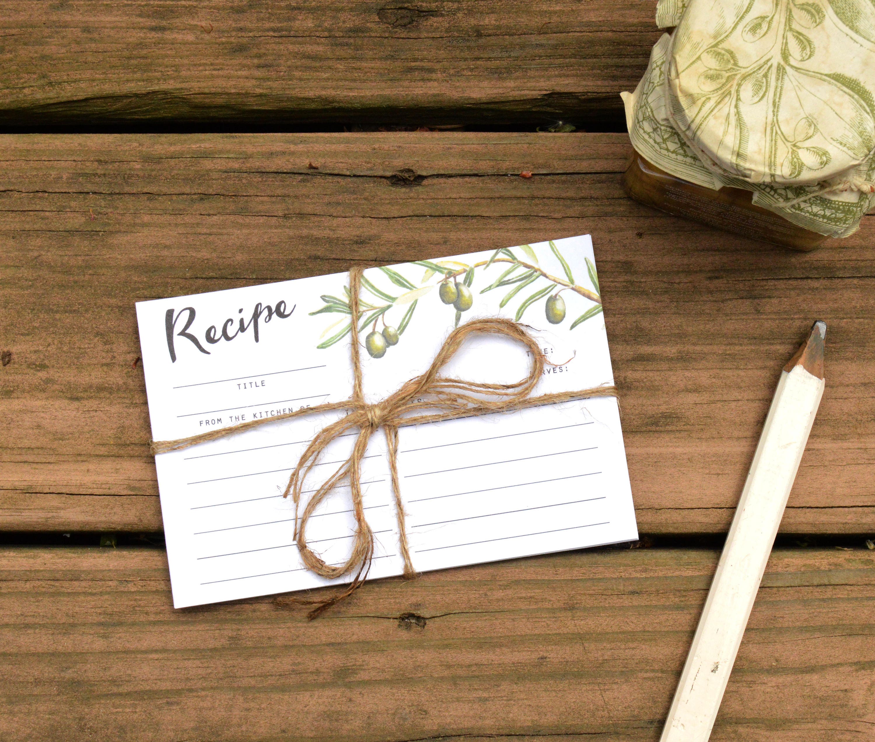 Olive Recipe Cards, Watercolor, Notecard, Illustration, Stationary ...