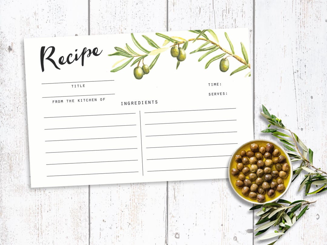 Olive Recipe Cards, Watercolor, Notecard, Illustration, Stationary ...
