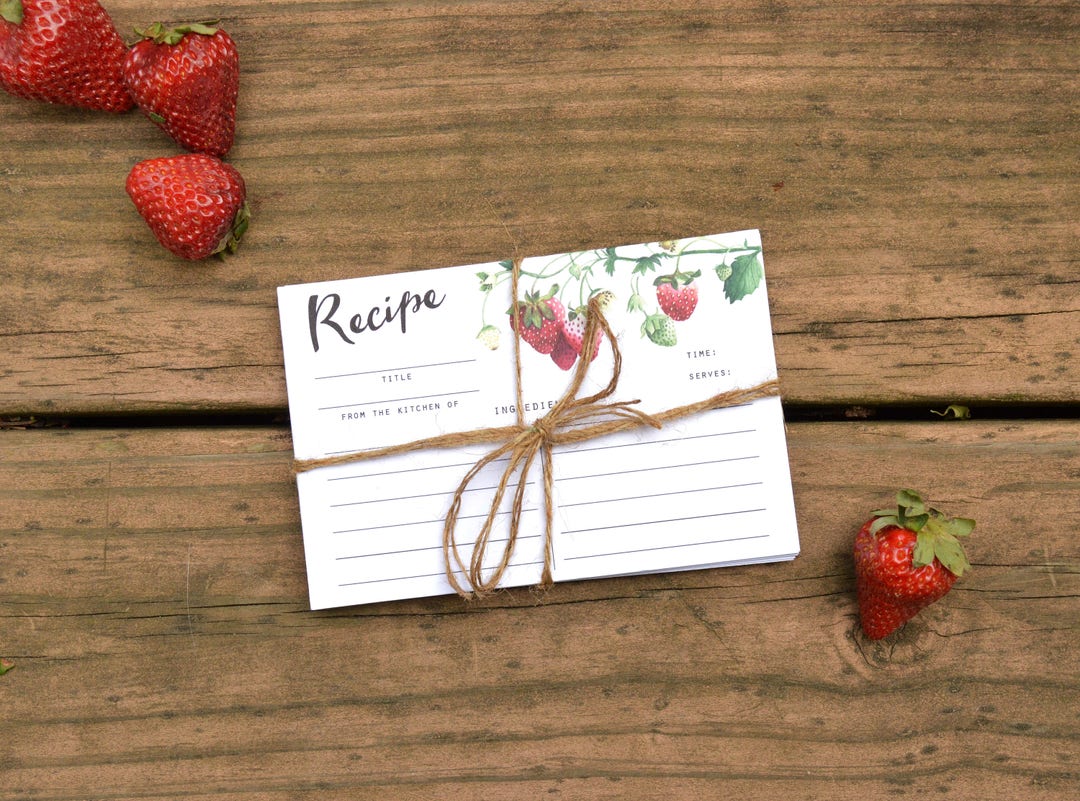 Strawberry Recipe Cards, Watercolor, Notecard, Illustration, Stationary ...