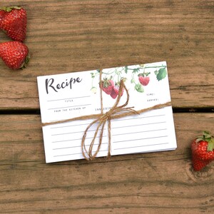Strawberry Recipe Cards, Watercolor, Notecard, Illustration, Stationary ...