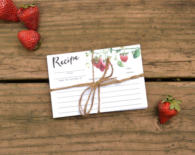 Strawberry Recipe Cards, Watercolor, Notecard, Illustration, Stationary ...