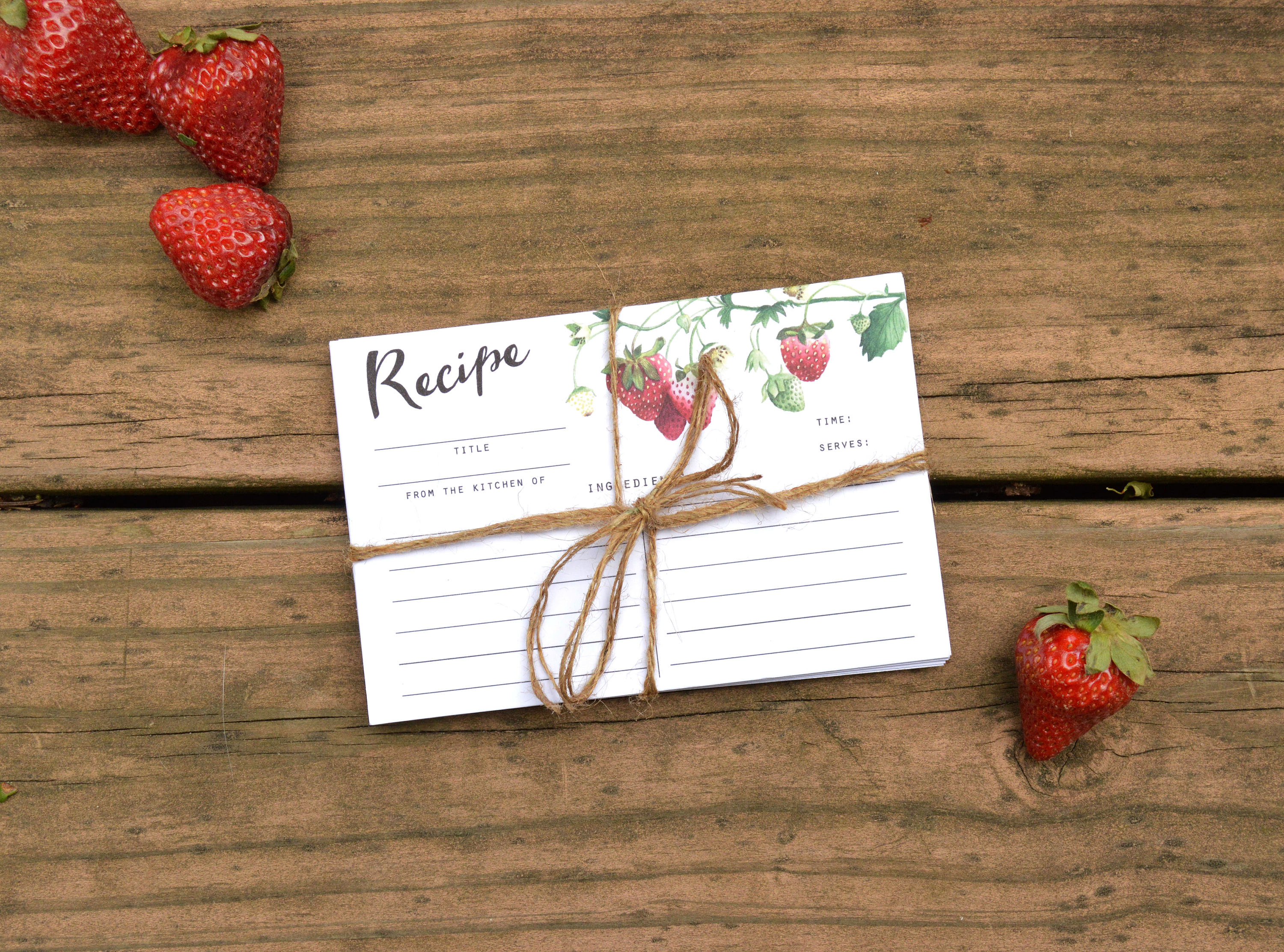 Strawberry Recipe Cards Watercolor Notecard Illustration | Etsy