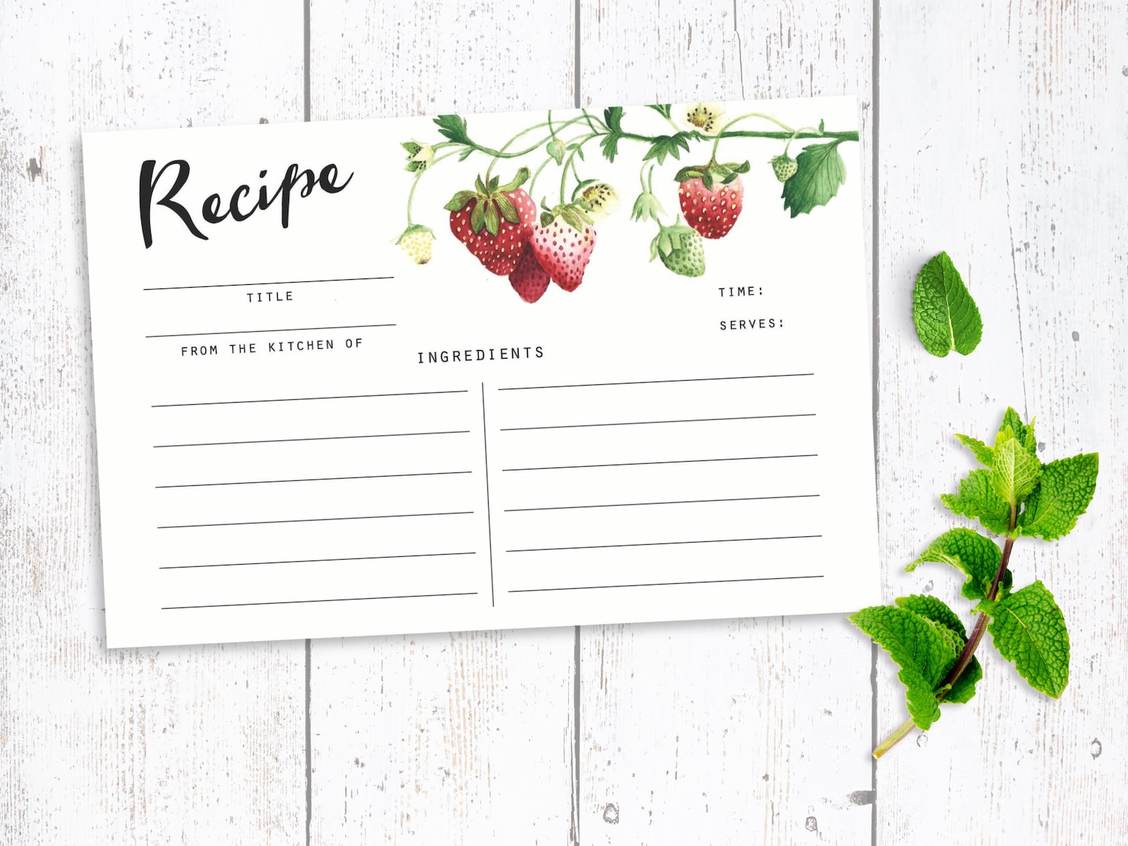 Strawberry Recipe Cards, Watercolor, Notecard, Illustration, Stationary ...