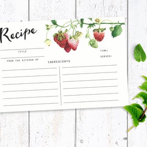 Strawberry Recipe Cards, Watercolor, Notecard, Illustration, Stationary ...