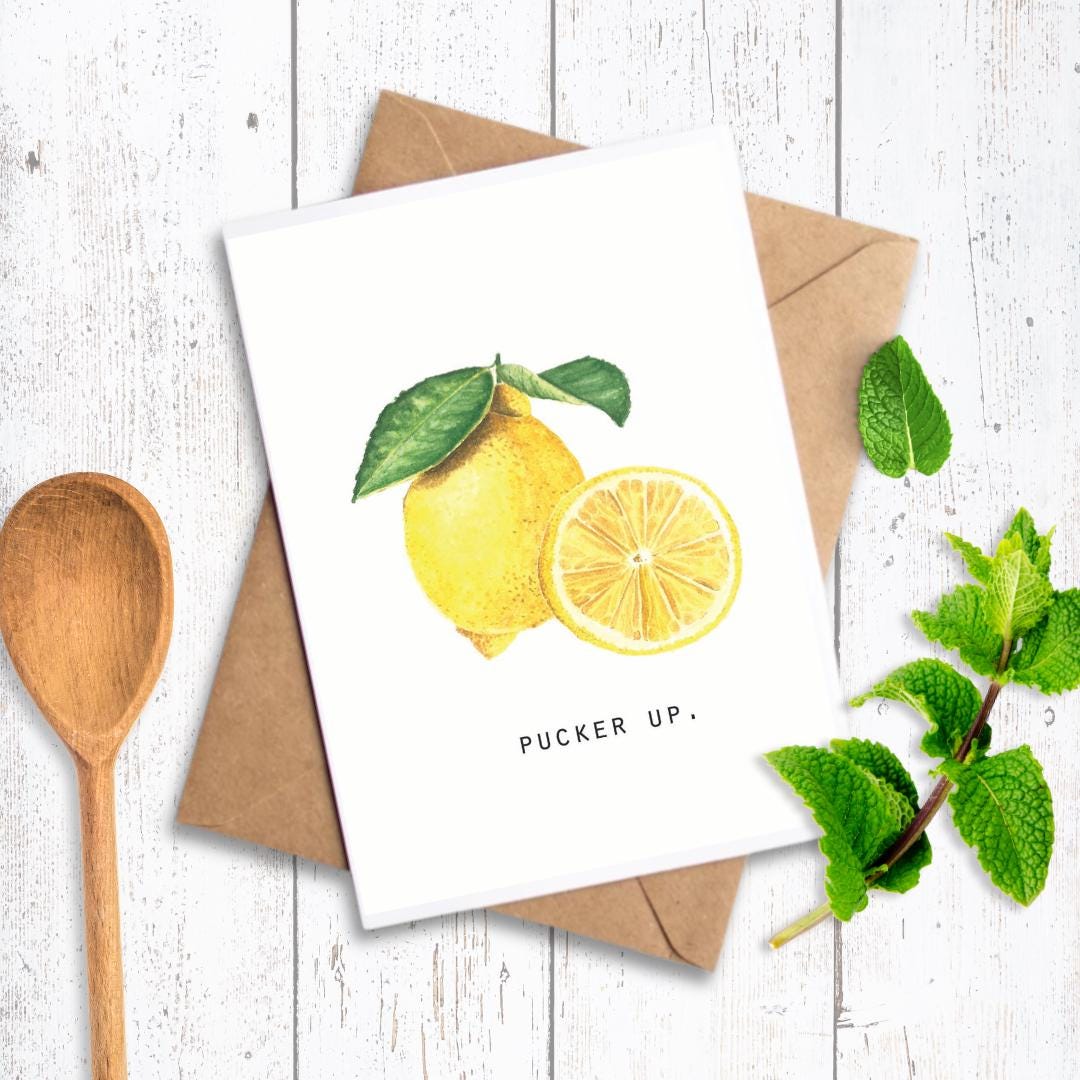 Lemon Card, Food Pun Card, Love Card, Folded Notecard, Watercolor ...
