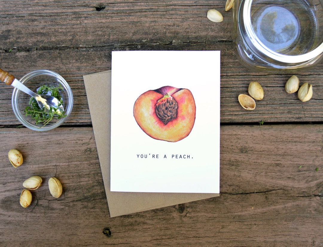 Peach Card, Food Pun Card, Watercolor Peach, Food Illustration ...