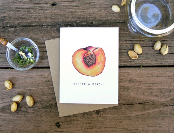Peach Card Food Pun Card Watercolor Peach Food | Etsy