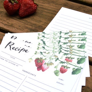 Strawberry Recipe Cards, Watercolor, Notecard, Illustration, Stationary ...