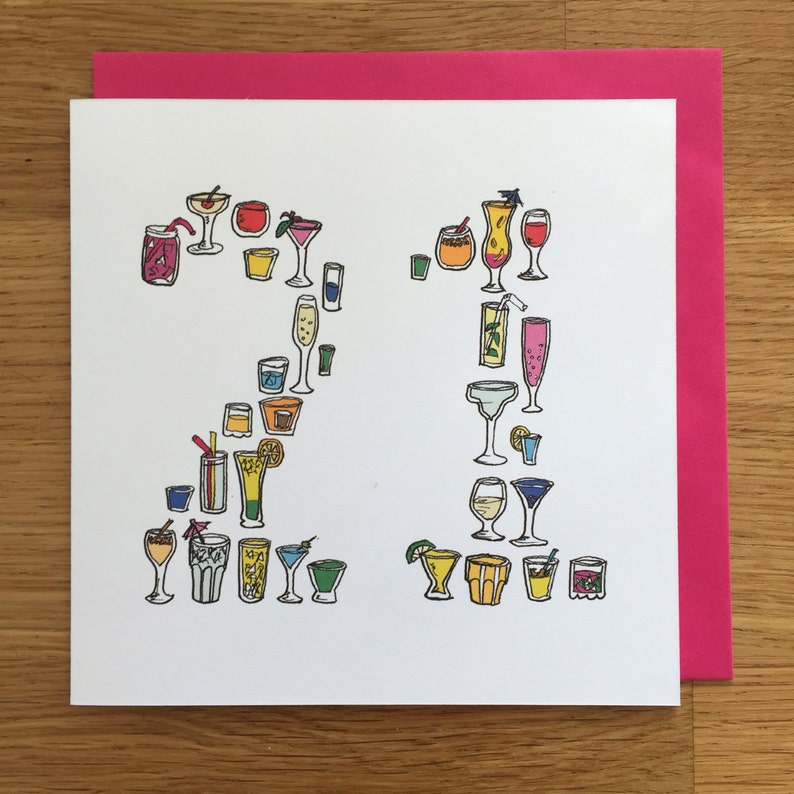 21 Birthday Card Drinking Card Cocktails Twenty One 21st | Etsy