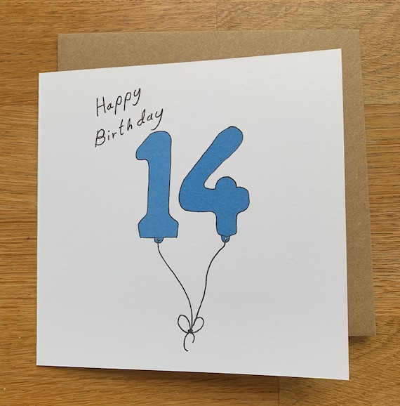 14th Birthday Card/ 14 Card/ Male/ 14 Card/ 14 Balloons/ Blue - Etsy UK