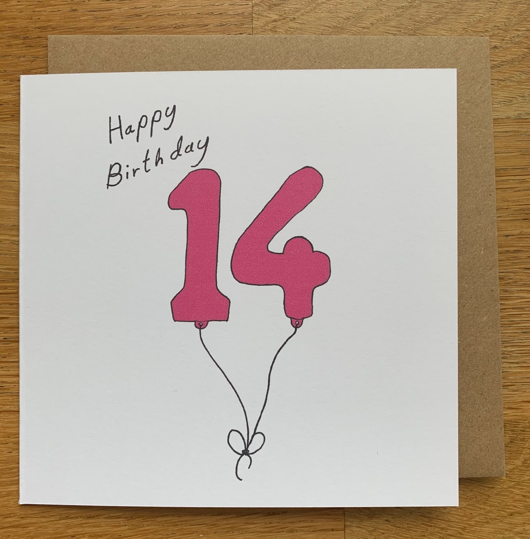 14th Birthday Card/ 14 Card/ Girl/ 14 Card/ 14 Balloons/ Pink - Etsy