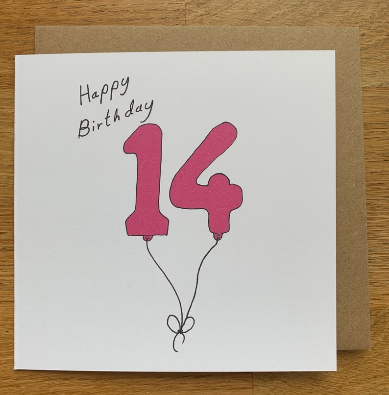 14th Birthday Card/ 14 Card/ Girl/ 14 Card/ 14 Balloons/ Pink - Etsy