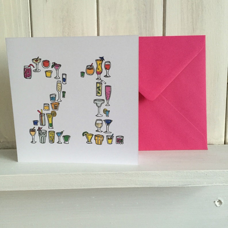 21 Birthday Card Drinking Card Cocktails Twenty One 21st - Etsy
