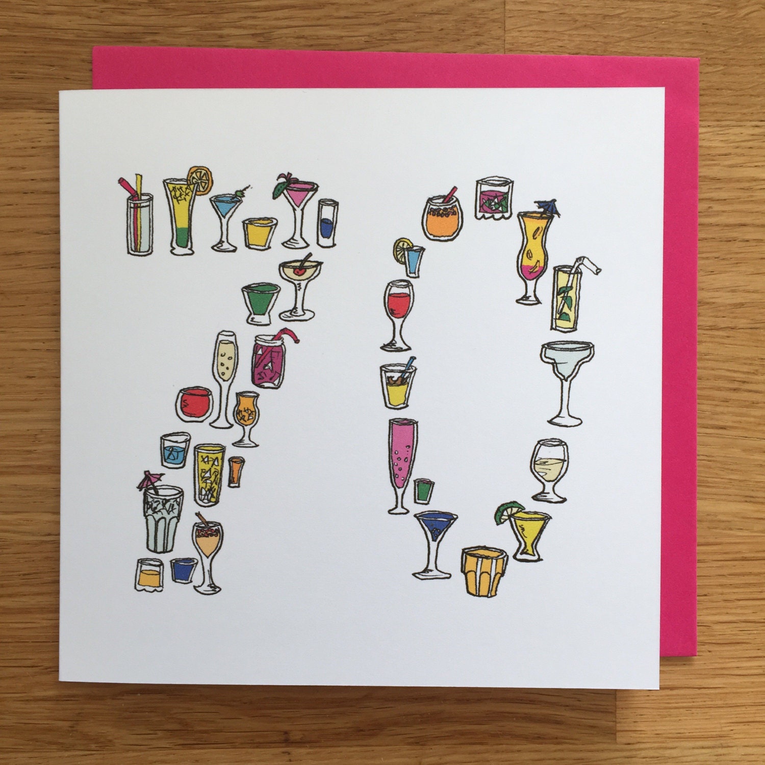 70th Birthday Card, 70 Seventy Seventh Cocktail Card - Etsy