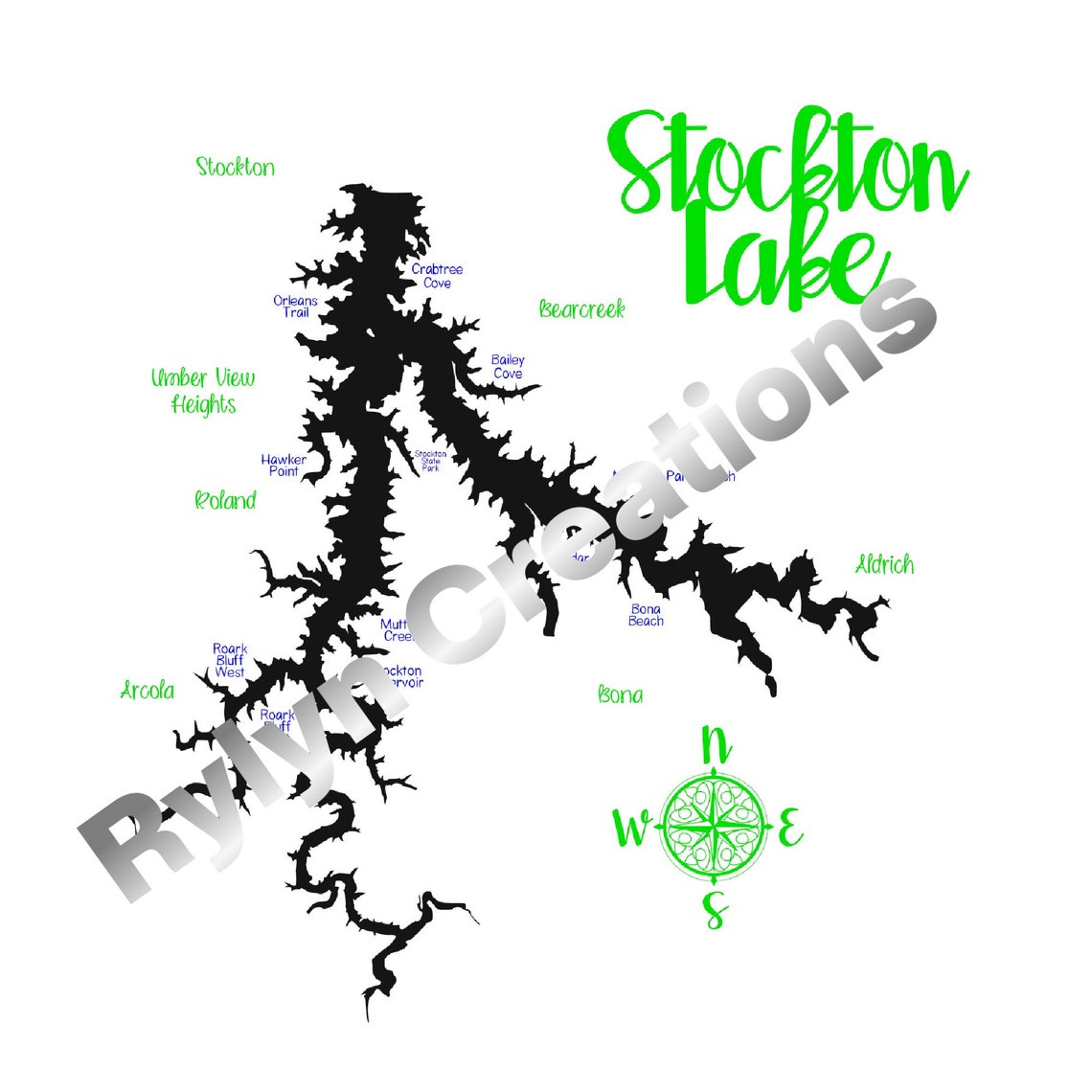 Stockton Lake Map With Coves Digital Files - Etsy