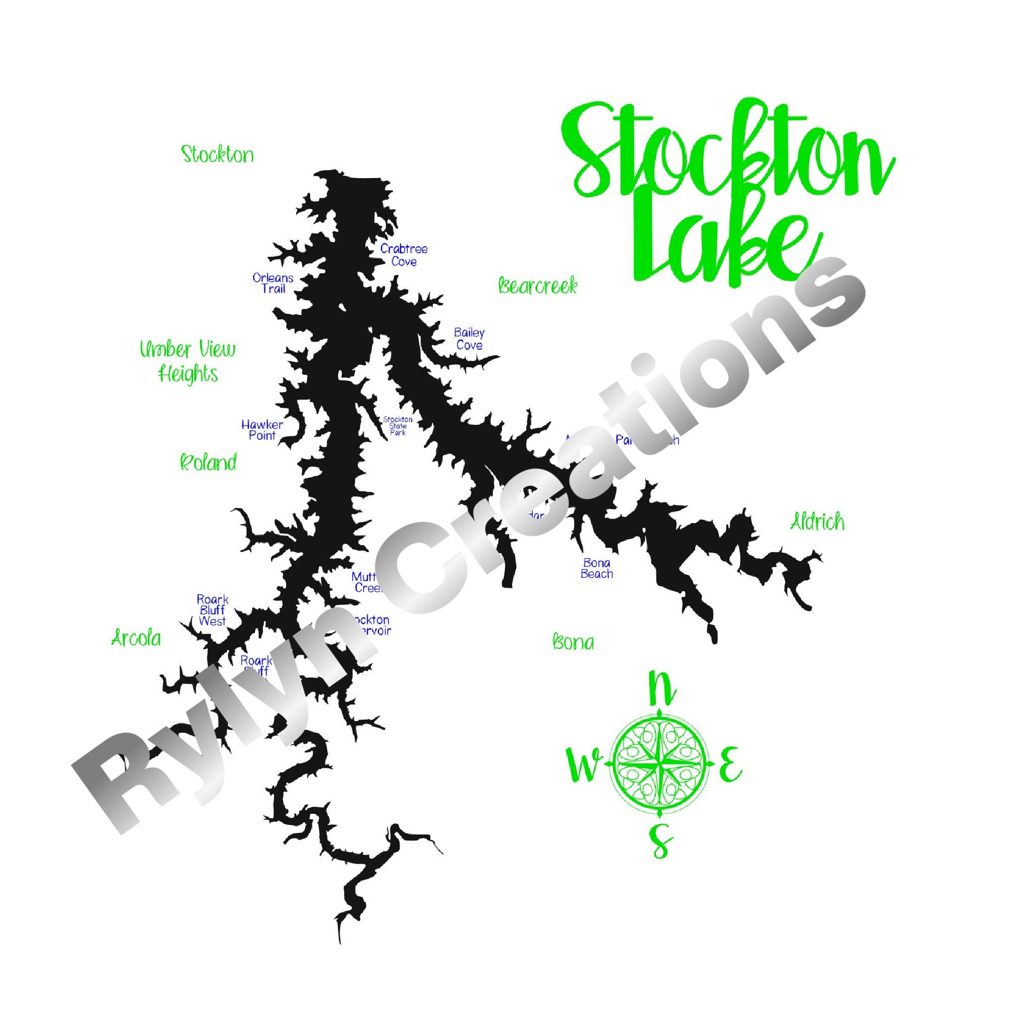 Stockton Lake Map With Coves Digital Files - Etsy