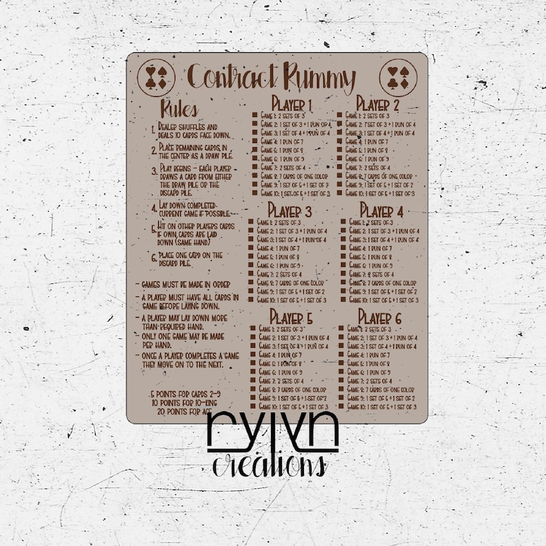 Contact Rummy Game Board- 6 Players - Digital File - Etsy