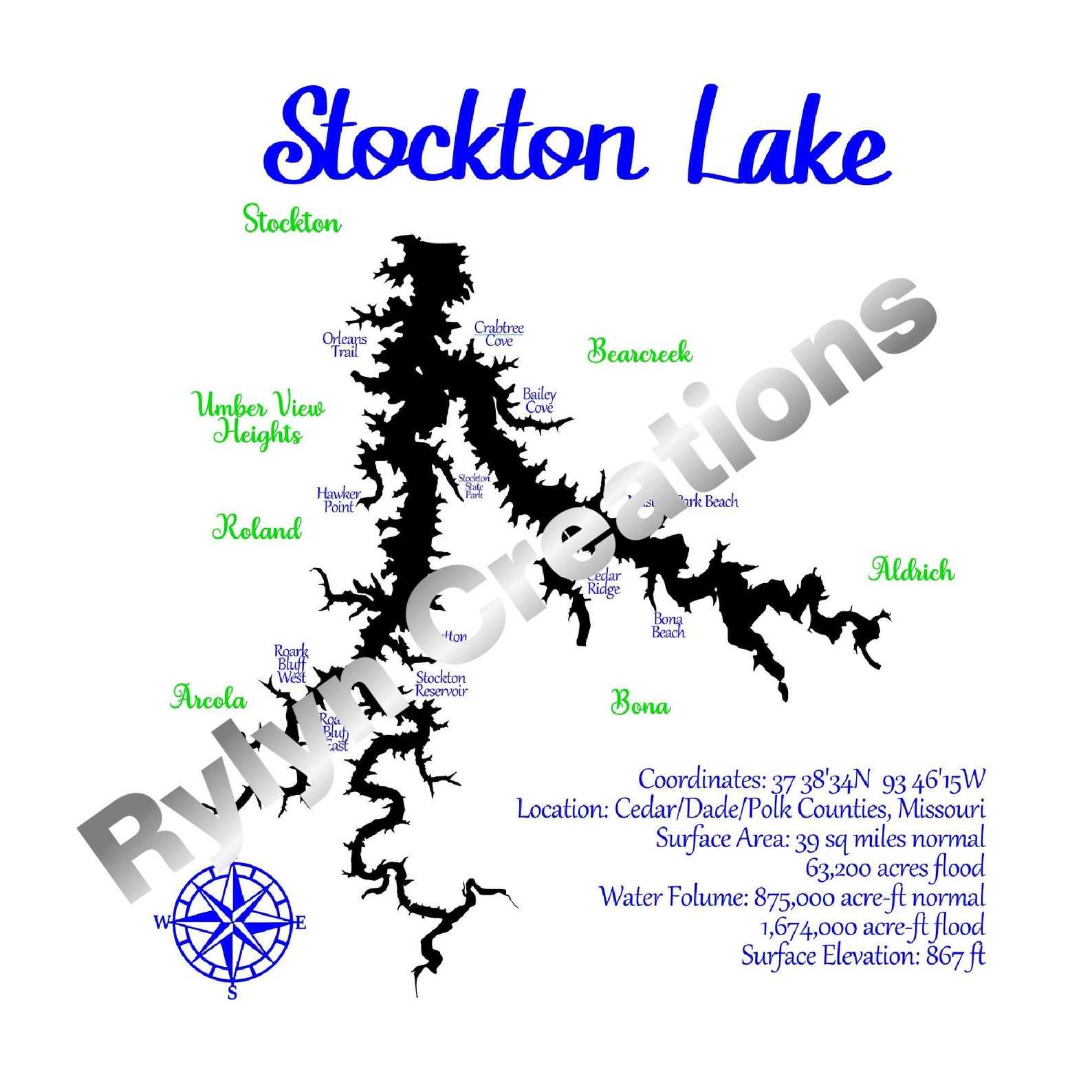 Stockton Lake Map With Coves and Details - Digital Files Only - Etsy