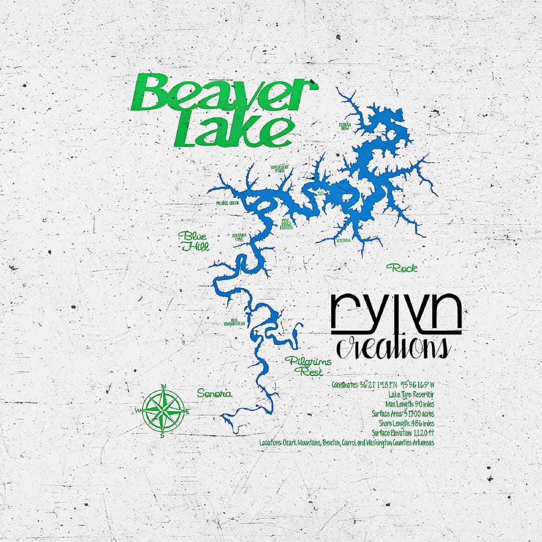 Beaver Lake Map With Coves and Details Digital Files - Etsy