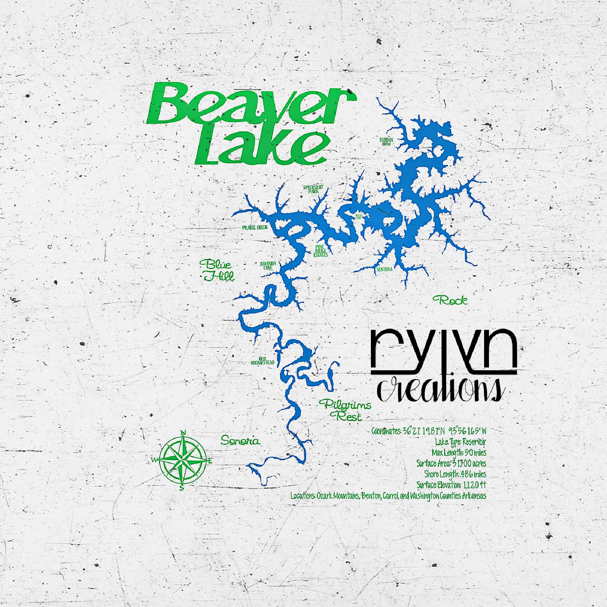 Beaver Lake Map With Coves and Details Digital Files - Etsy