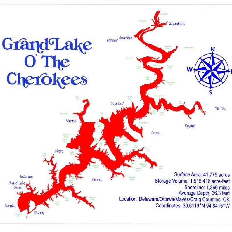 Grand Lake Map With Coves Digital Files - Etsy