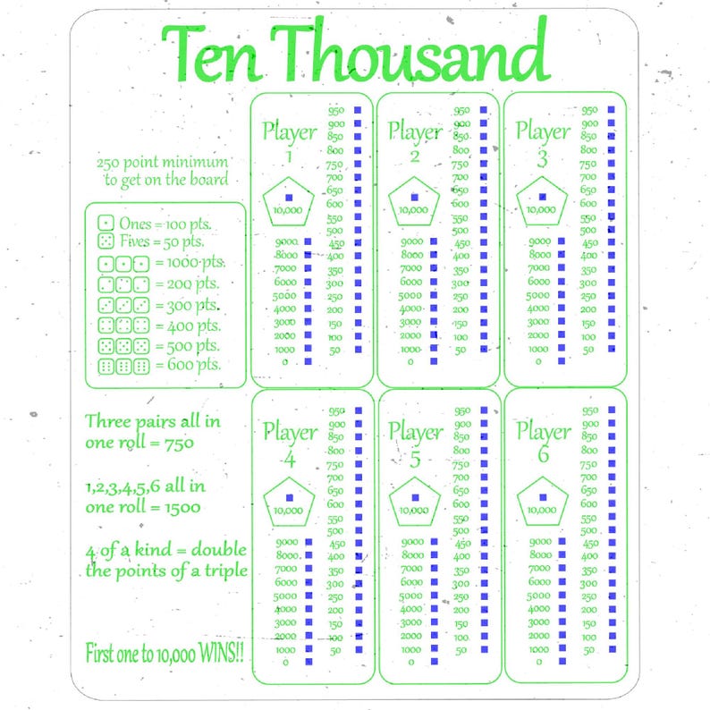 Ten Thousand Game Board 6 Players Digital File - Etsy