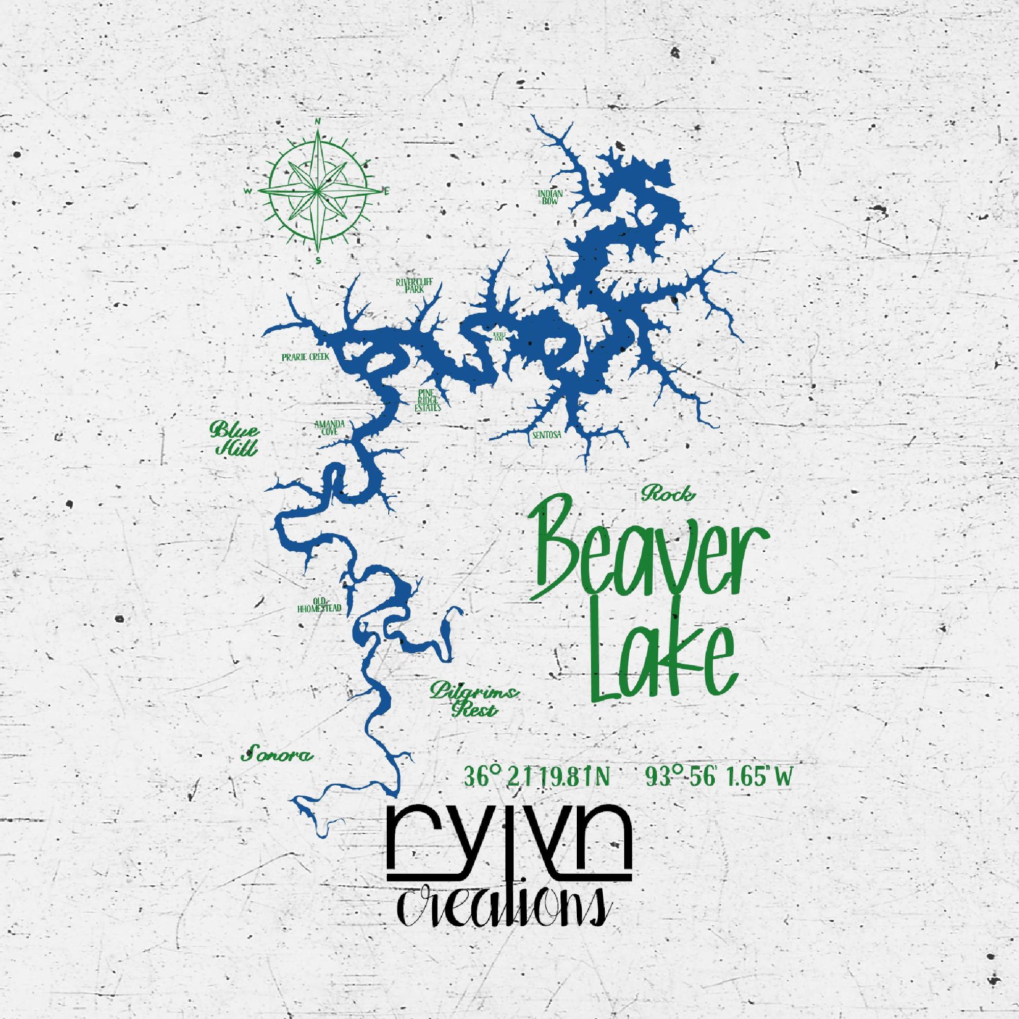 Beaver Lake Map With Coves Digital Files - Etsy