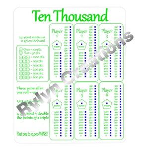 Ten Thousand Game Board 6 Players Digital File - Etsy