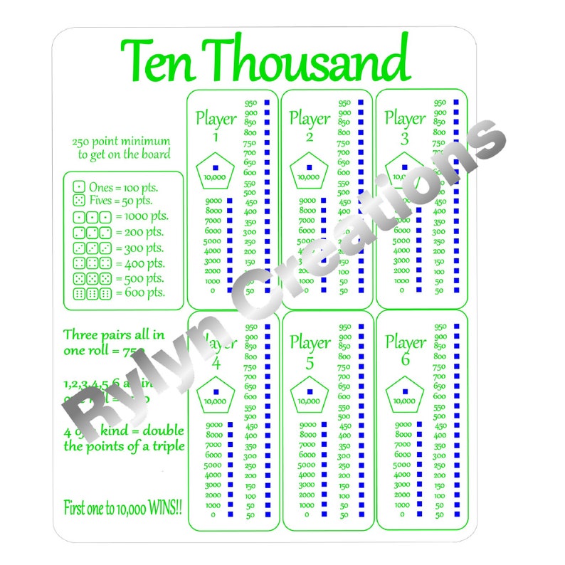 Ten Thousand Game Board 6 Players Digital File - Etsy