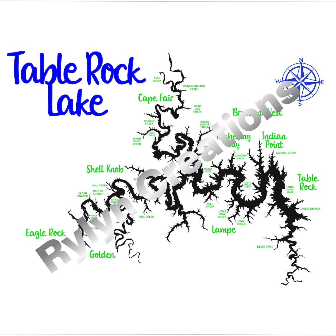 Table Rock Lake Map With Coves Digital Files - Etsy