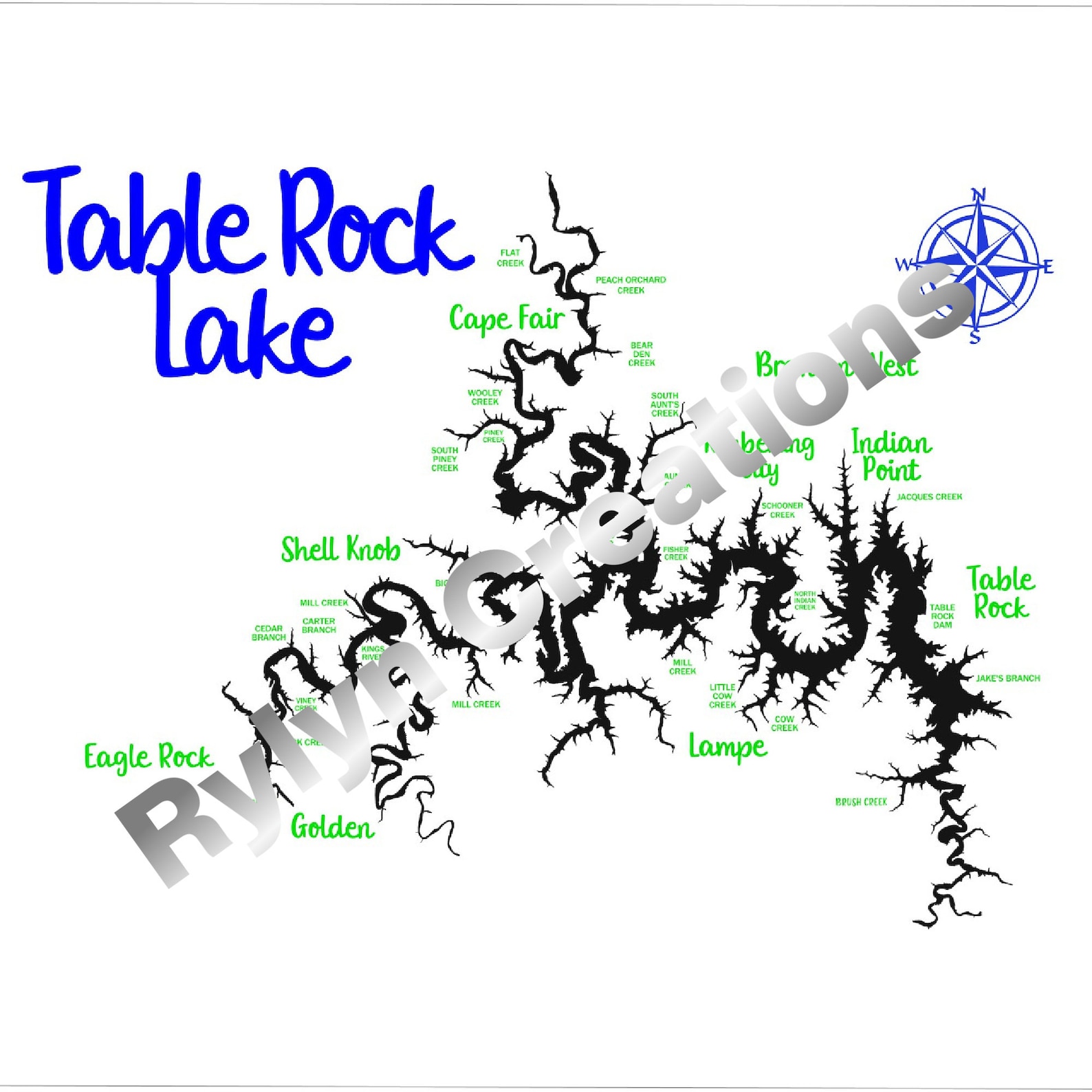Table Rock Lake Map With Coves Digital Files - Etsy