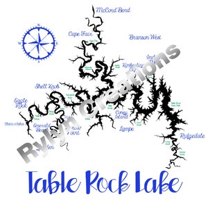 Table Rock Lake Map With Coves Digital Files Only - Etsy
