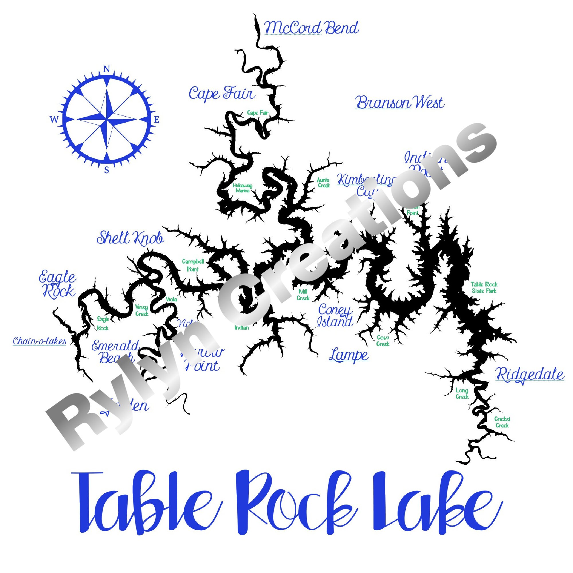 Table Rock Lake Map With Coves Digital Files Only - Etsy