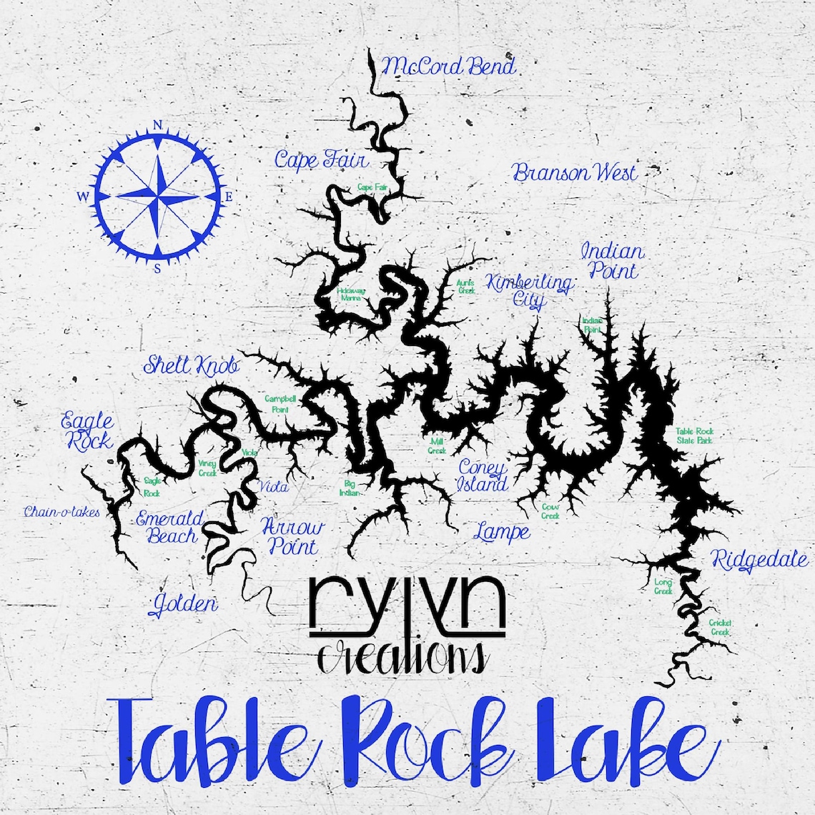 Table Rock Lake Map With Coves Digital Files Only! - Etsy