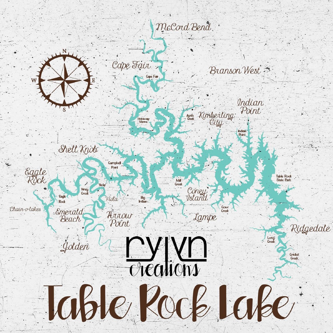 Table Rock Lake Map With Coves Digital Files Only! - Etsy
