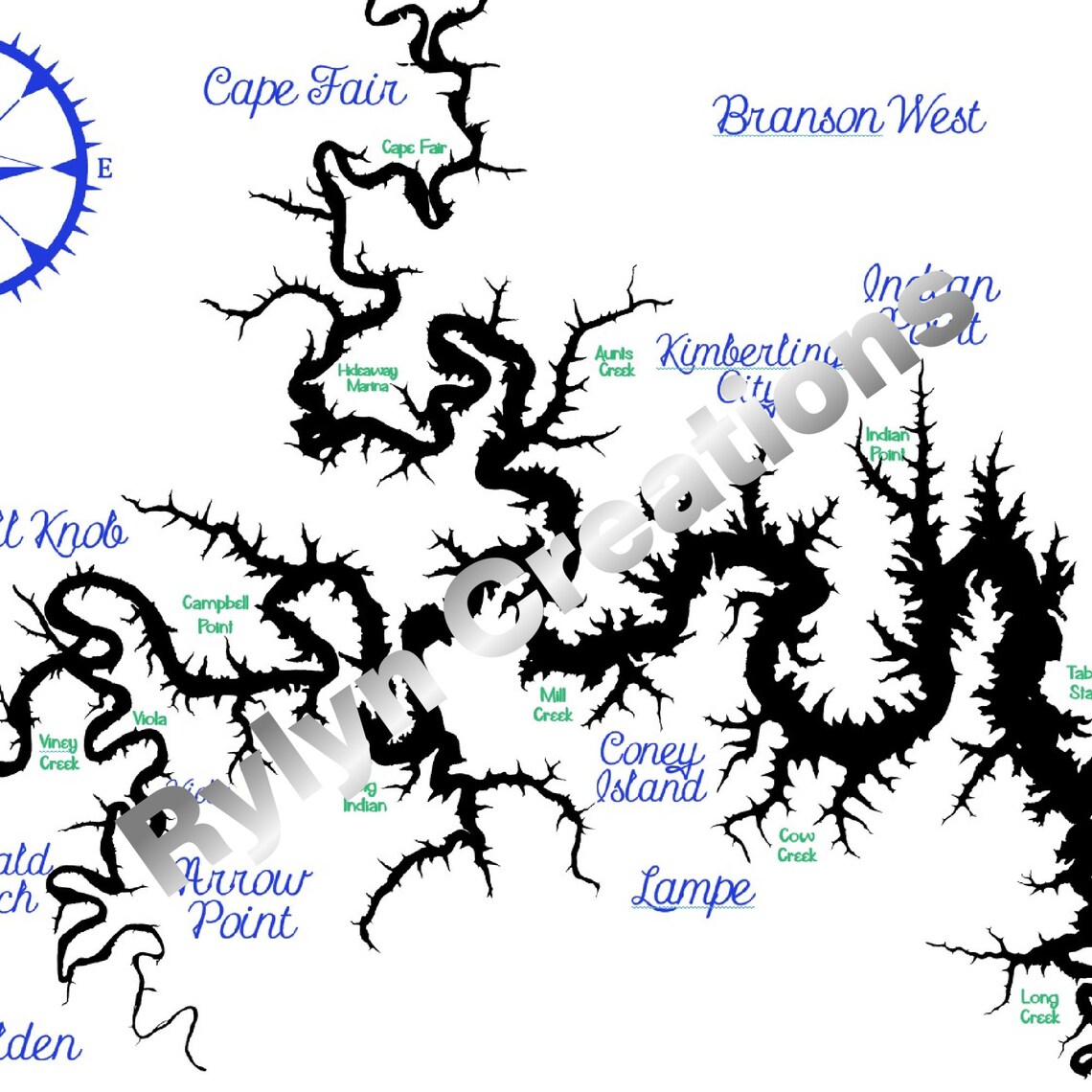 Table Rock Lake Map With Coves Digital Files Only - Etsy