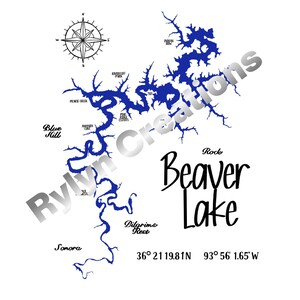 Beaver Lake Map With Coves Digital Files - Etsy