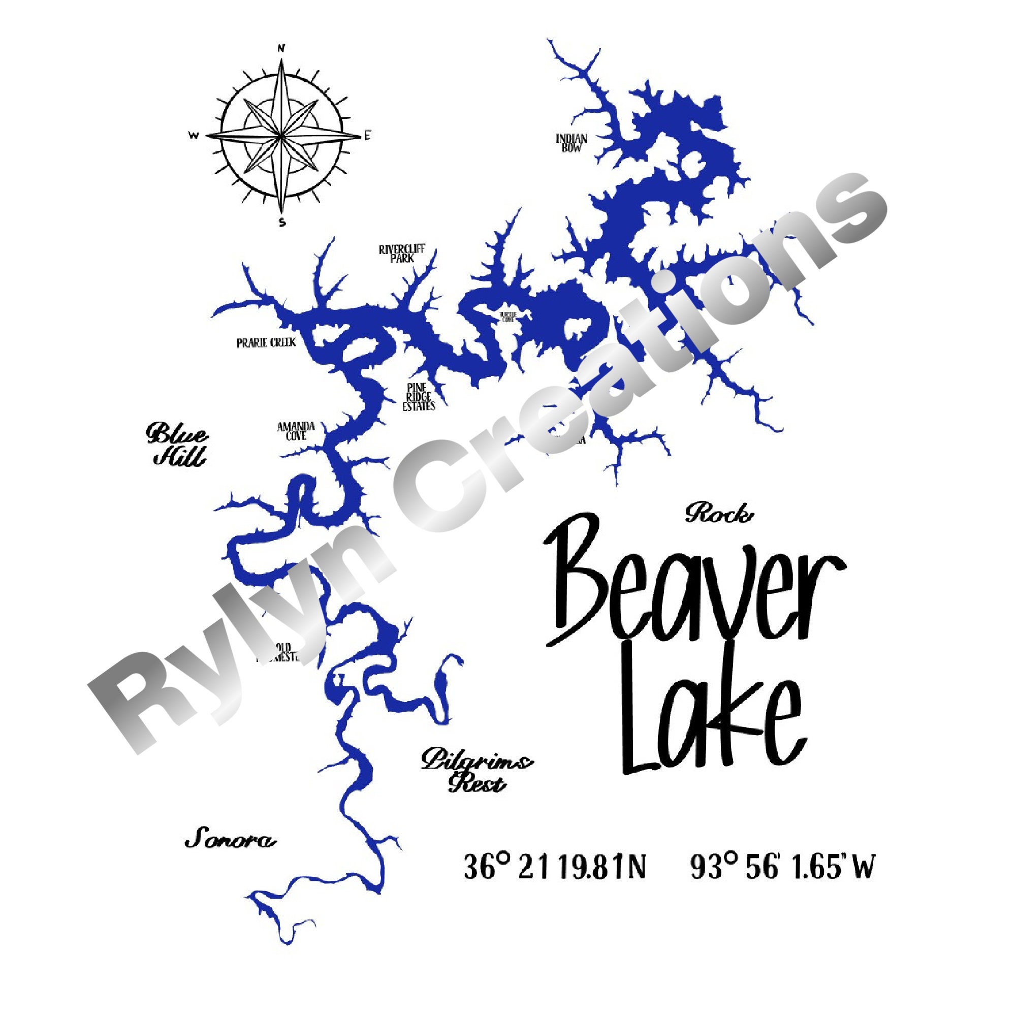 Beaver Lake Map With Coves Digital Files - Etsy