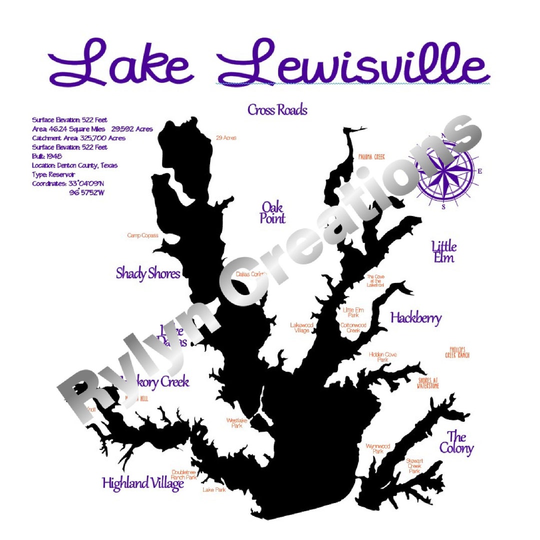 Lewisville Lake Map With Coves Digital Files Only - Etsy