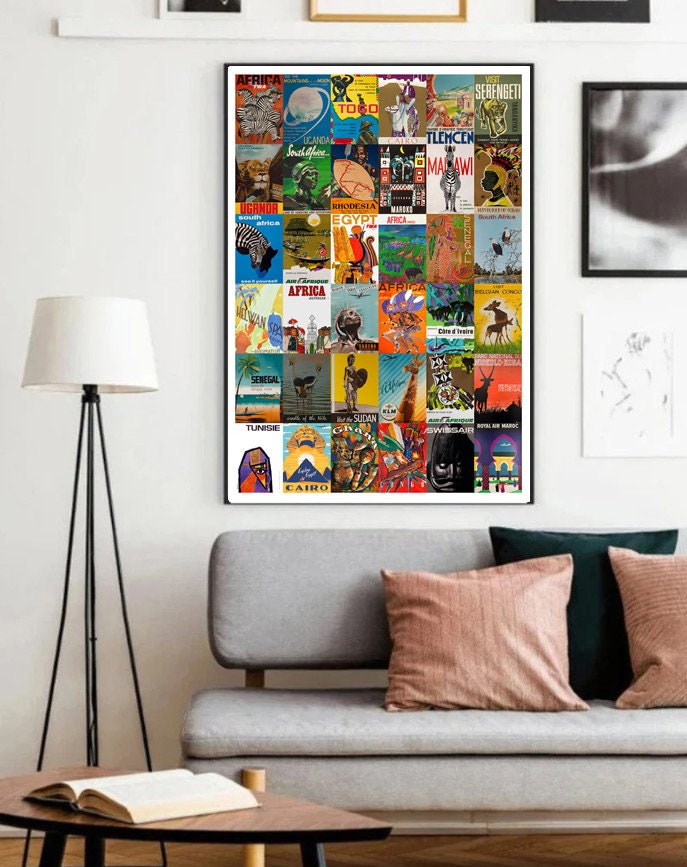 Africa Travel Posters / Africa Wall Art / Mid Century Modern / Colorful ...