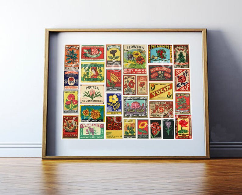 Vintage Matchbox Flowers Labels Poster: Retro Advertising Art - Etsy