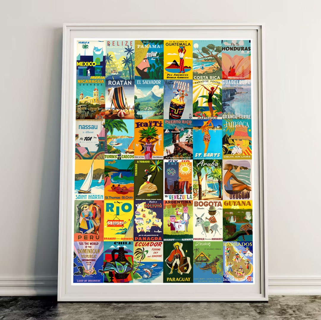 Latin America Travel Posters, Caribbean Sea, North, South and Central ...